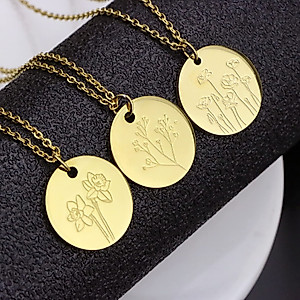 JoycuFF Lily Wild Flower Gold Coin Necklace for Women Dainty Birthday for Mom Girlfriend Daughter Sister 18K Gold Filled Jewelry Christmas Valentine's Day Gifts for Her