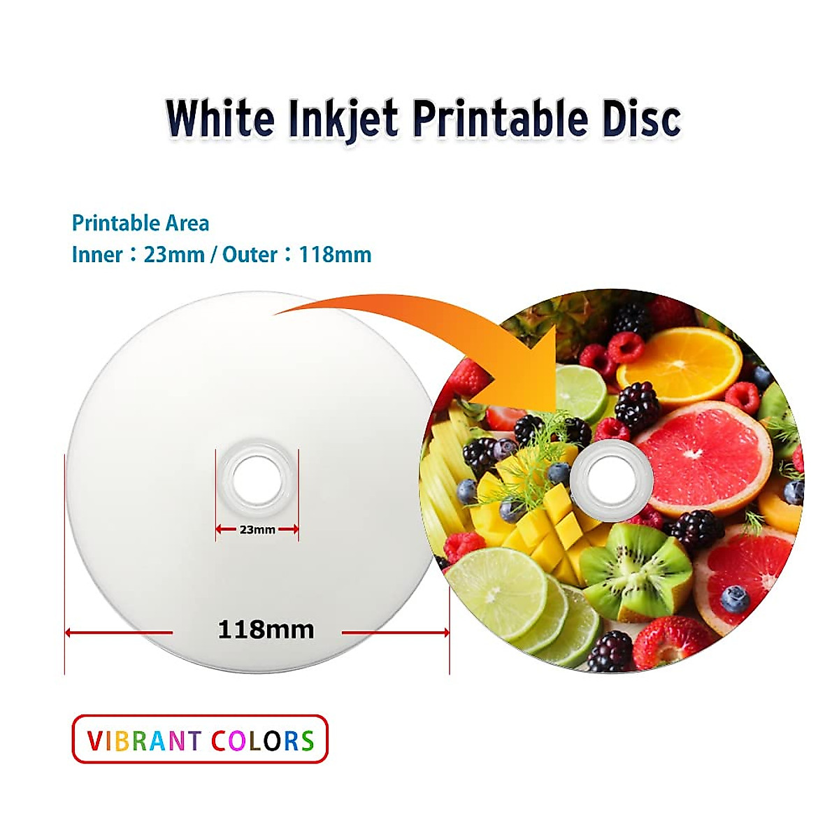 PlexDisc TY Series Blue CD-R 52X 700MB Music Digital Audio White Inkjet Hub Printable Recordable Media Disc - 50pk Cake Box 669-214-Y-BX, 50 Discs