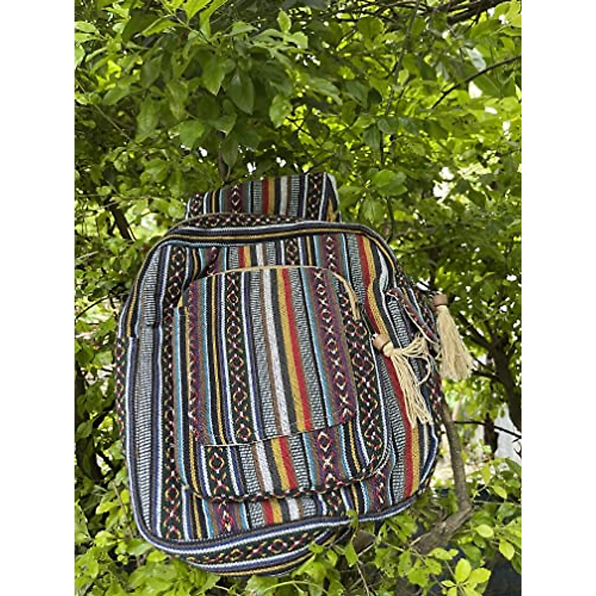 Fwosi Outdoor Crossbody Bag - Unisex Hemp Hippie Boho School Tote for Men & Women - Lightweight, Cotton, Side Shoulder Bags - 5 Compartments, Zipper Closure, Adjustable Strap - Handmade in Nepal