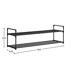 Home-Complete Rack 2-Tier Shoe Organizer for Closet, Bathroom, Entryway – Shelf Holds 10 Pairs of Sneakers, Heels, and Boots, Black