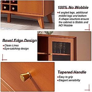 OKD Bar Cabinet, Mid Century Modern Kitchen Hutch Storage Cabinet with Wine and Glass Rack, Storage Shelves, and Drawers, Buffet Sideboard Cabinet for Home Kitchen, Dining Room, Cherry