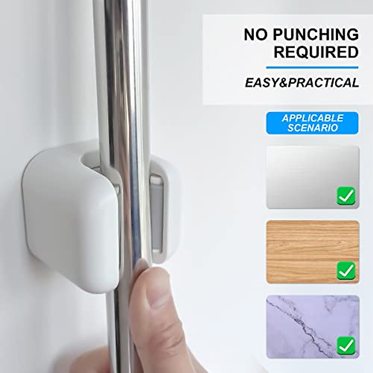 Broom Holder, 3 Pack Sturdy Wall Mount Grippers, Self-Adhesive Mop Holder, No Drilling & Damage-Free Anti-Slip Organized Wall Hanger for House, Bathroom, Kitchen, Garden, Garage Storage