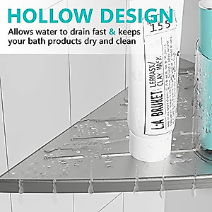 Qeke Corner Shower Shelf Brushed Nickel, 304 Stainless Steel 11.5” Recessed Corner Shelf Bathroom for Tiled Wall, Floating Shower Shelves Shampoo Holder, No Drilling, 2 Pack