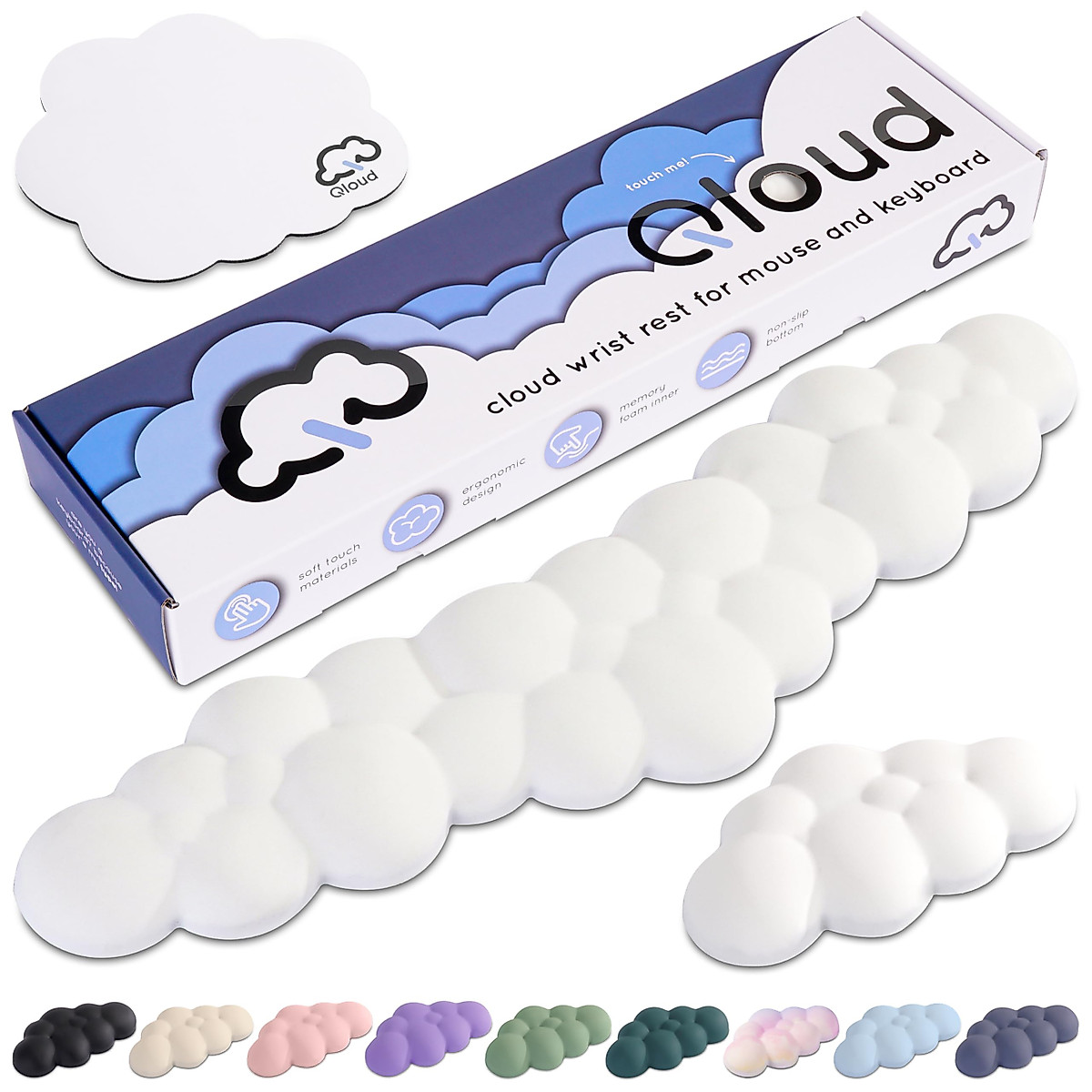 Create-ables Qloud Cloud Wrist Rest Keyboard Wrist Rest for Computer Keyboard Pad, Cloud Keyboard Wrist Rest, Wrist Pad for Keyboard, Memory Foam, Non Slip Base, Comes with Mouse Pad - White