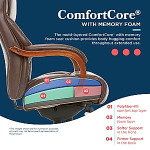 La-Z-Boy Delano Big & Tall Executive Office Chair | High Back Ergonomic Lumbar Support, Bonded Leather, Brown | 45833 model