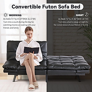 Cozysnooze Convertible Futon Sofa Bed Couch,Faux Leather Futon Sofa Couch,Memory Foam Futons,Small Splitback Modern Loveseat Sleeper Couch Bed for Living Room,Office,Apartment,Bright Black