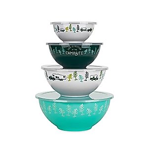 Camco Life is Better at The Campsite Nesting Bowl Set with Lids | Great for On-The-Go Lifestyles | Features (4) Durable Melamine Bowls with (4) Plastic Lids (53451)