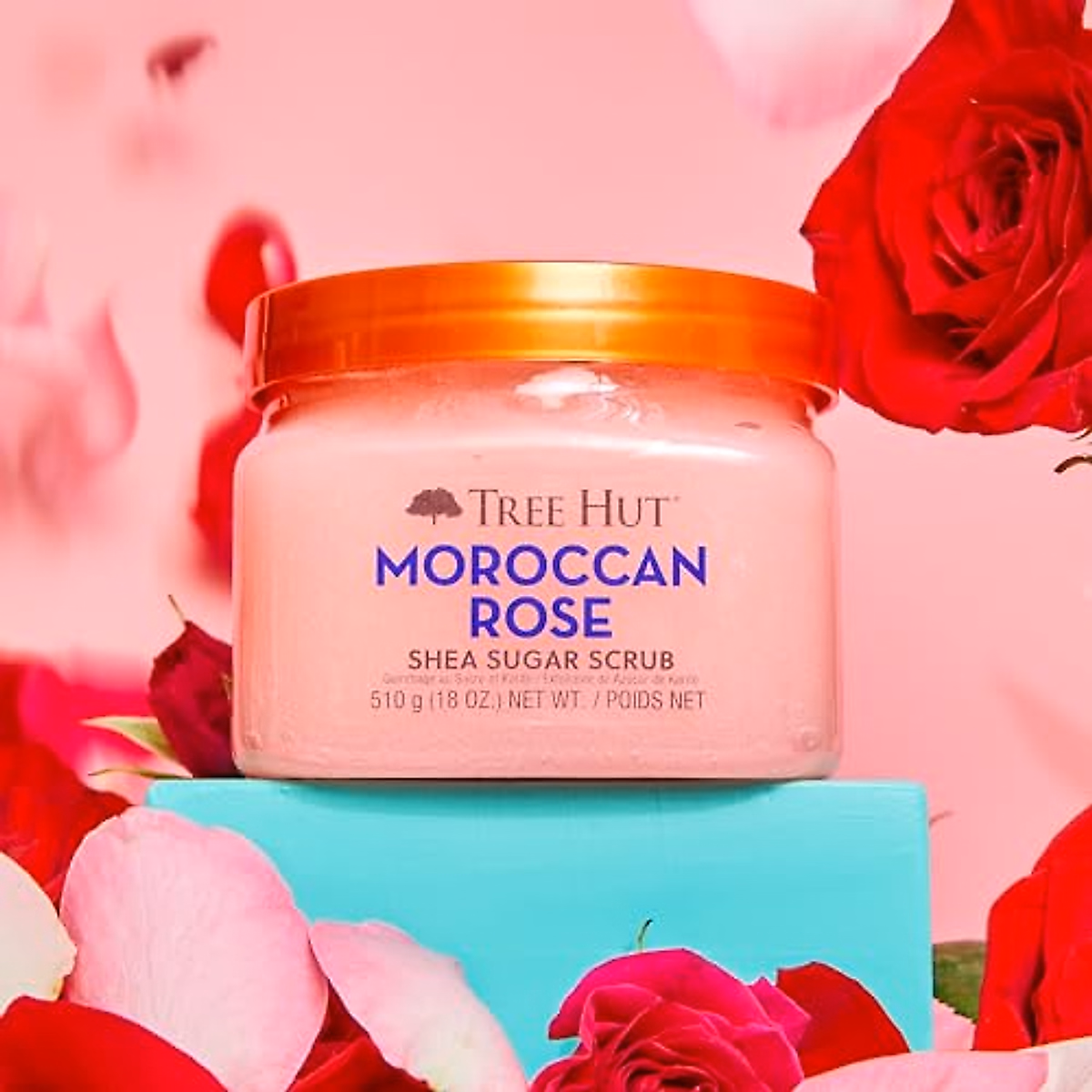 Tree Hut Moroccan Rose Shea Sugar Scrub | Exfoliating Body Scrub Removes Dead, Dry Skin for a Soft & Hydrated Feel | Nourishing Essential Body Care | 18 fl oz.