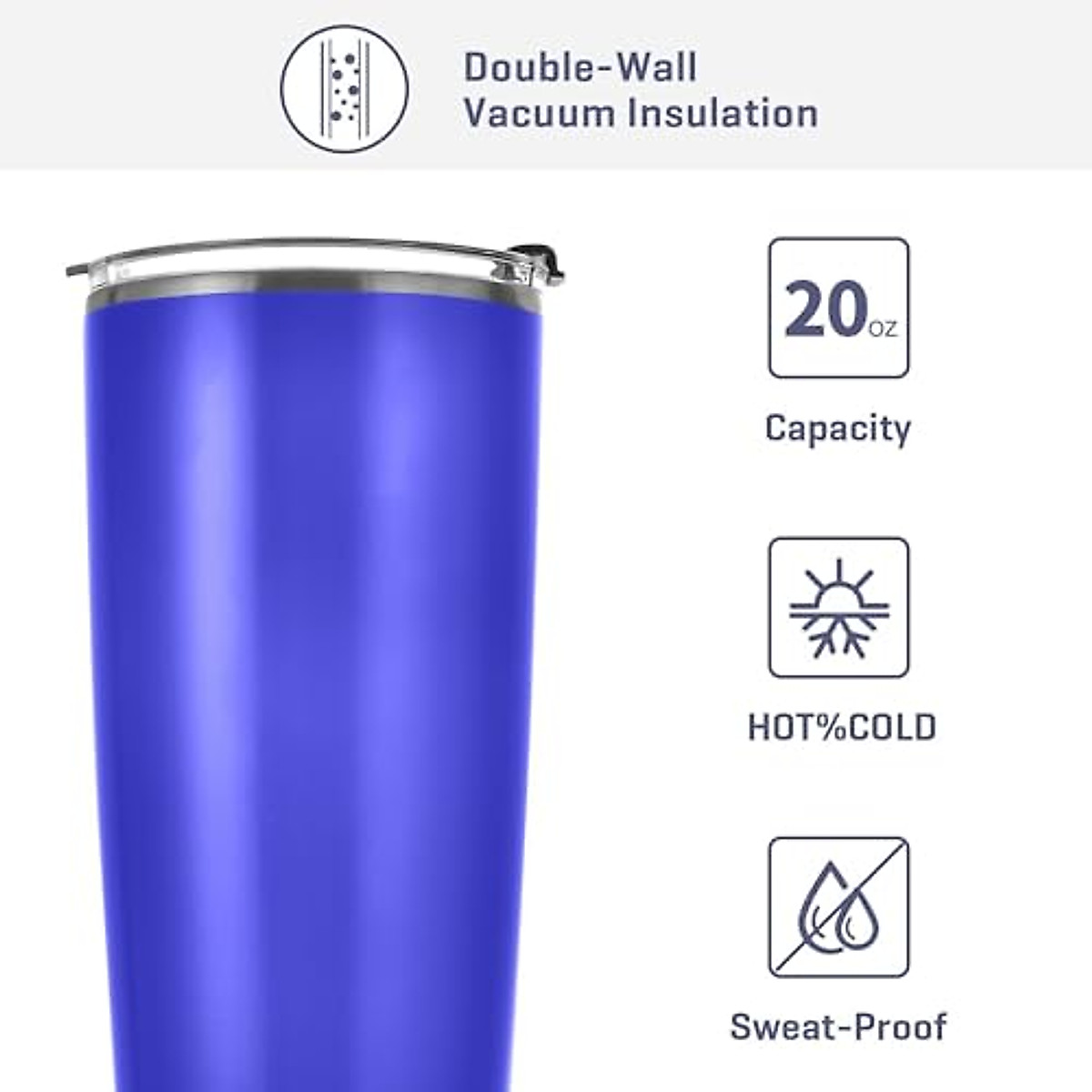 innewgogo Blue 20 oz Stainless Steel Vacuum Insulated Tumbler for Women Men Reusable Water Bottle with Leak-proof Lid & Straw Iced Coffee Cup for Water Iced Tea Coffee Home Office School Gym