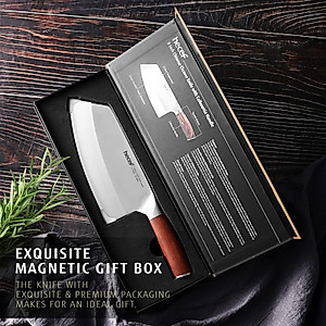 hecef 8 Inch Chinese Cleaver Kitchen Knife, Vegetable Meat Cleaver Chef’s Knife Made of High Carbon Steel & Ergonomic Cuibourtia Handle, Sharp Kitchen Cutlery for Home & Restaurant with Gift Box