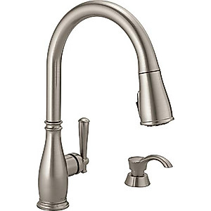 DELTA FAUCET CO 19962-SSSD-DST Stainless Steel Single Pul Kitchen Faucet with Soap Dispenser