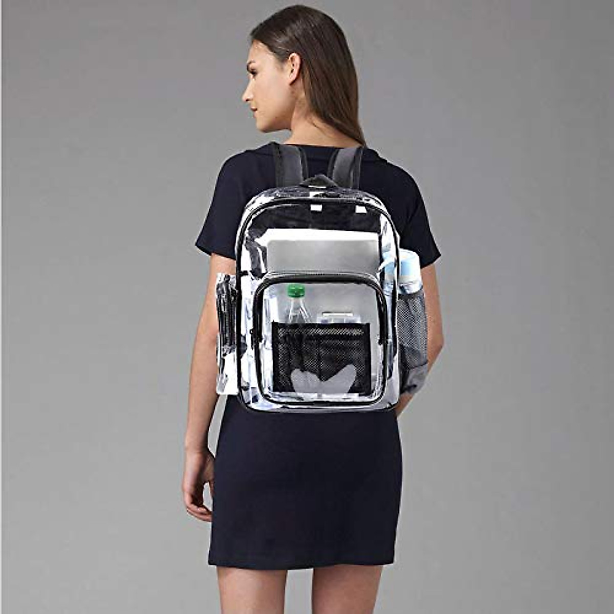 Heavy Duty Clear Backpack with Large Laptop Compartment, See Through Plastic Bookbags for School, Stadium,Security, Sporting (Black)