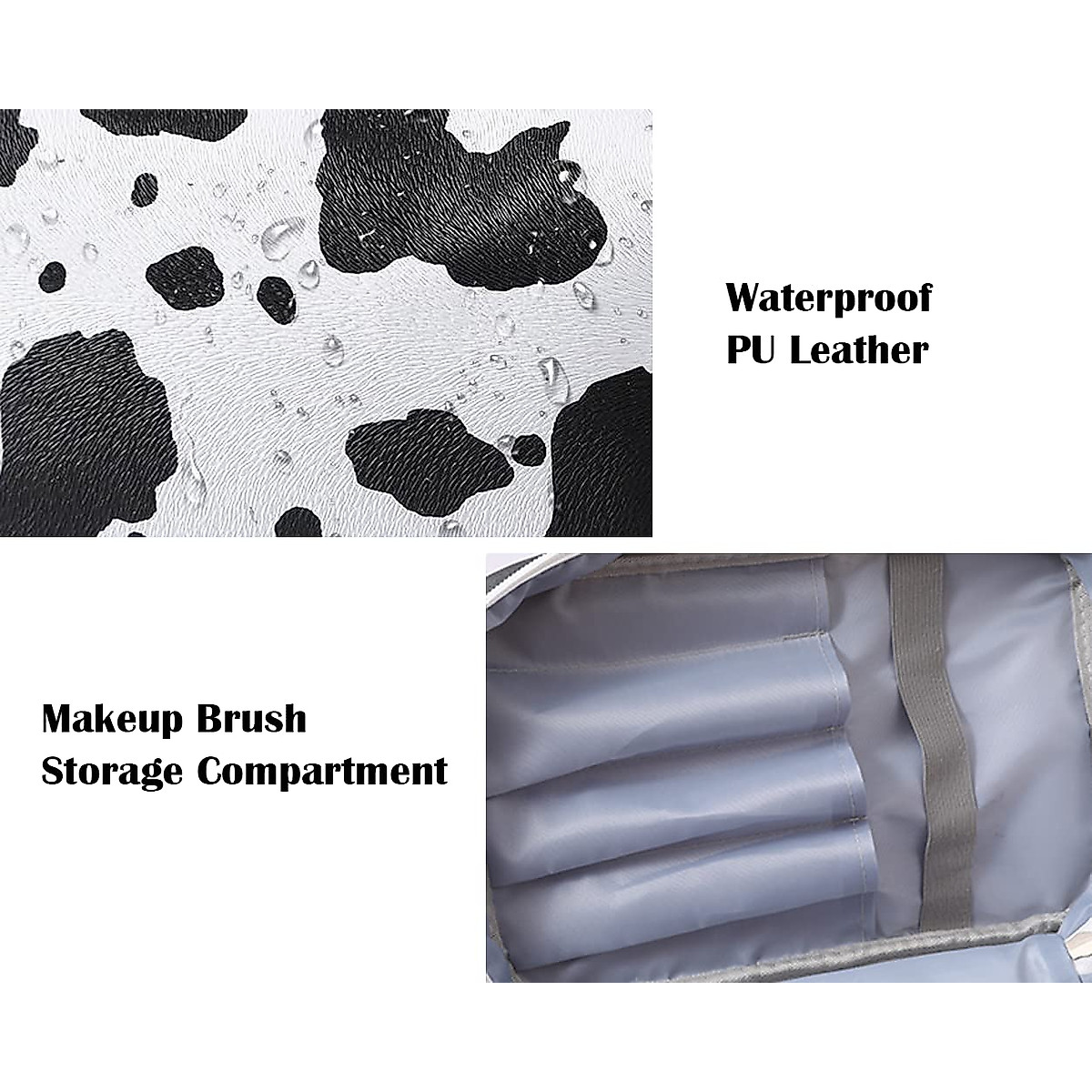 IMCUZUR Travel Makeup Bag for Women, Water-resistant Cosmetic Organizer, Cute Cow Print Make Up Bag (Cow)