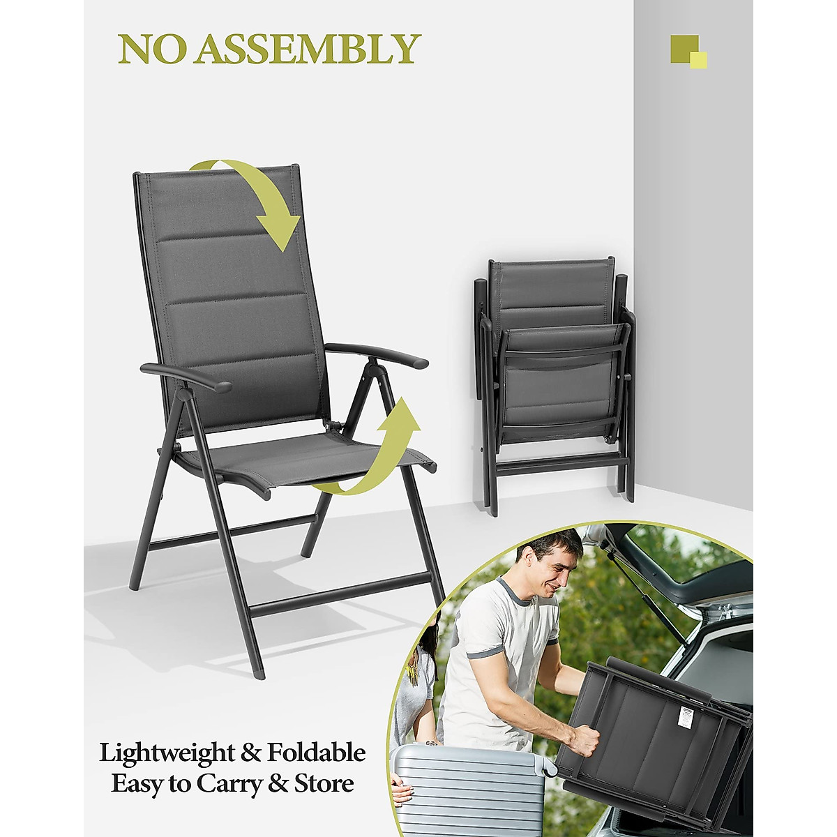 Crestlive Products Folding Patio Chairs Set of 4, Aluminium Outdoor Folding Chairs with Soft Cotton-Padded Seat,Adjustable High Backrest for Camping, Garden, Backyard