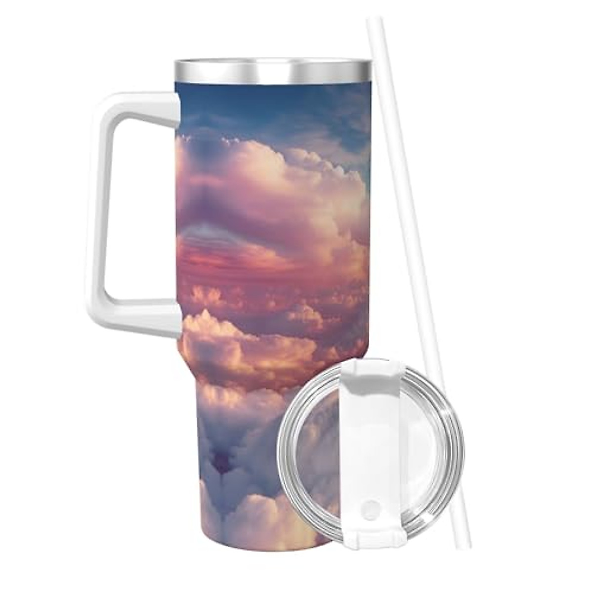 HULIBIN Beautiful Clouds Print Double Deck Stainless Steel Travel Coffee Cup With Lid 40 Oz Ice Bully Cup