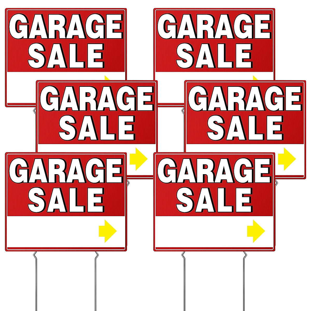 Garage Sale Sign, 17" x 13" Garage Sale Signs with Stakes, Yard Sale Signs with Stakes, Weather-proof Garage Sale Sign with Arrow Garage Sale Signs with Metal Stakes for Outdoor Estate (6 Pcs)