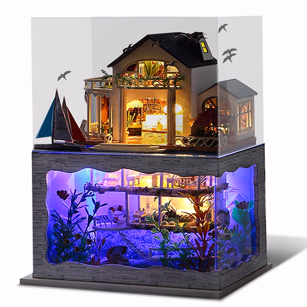 UniHobby DIY Miniature Dollhouse Kit,UniHobby DIY Dollhouse kit Tiny House Wooden Toy Gift with Furniture Dust Proof LED Lights for Adults