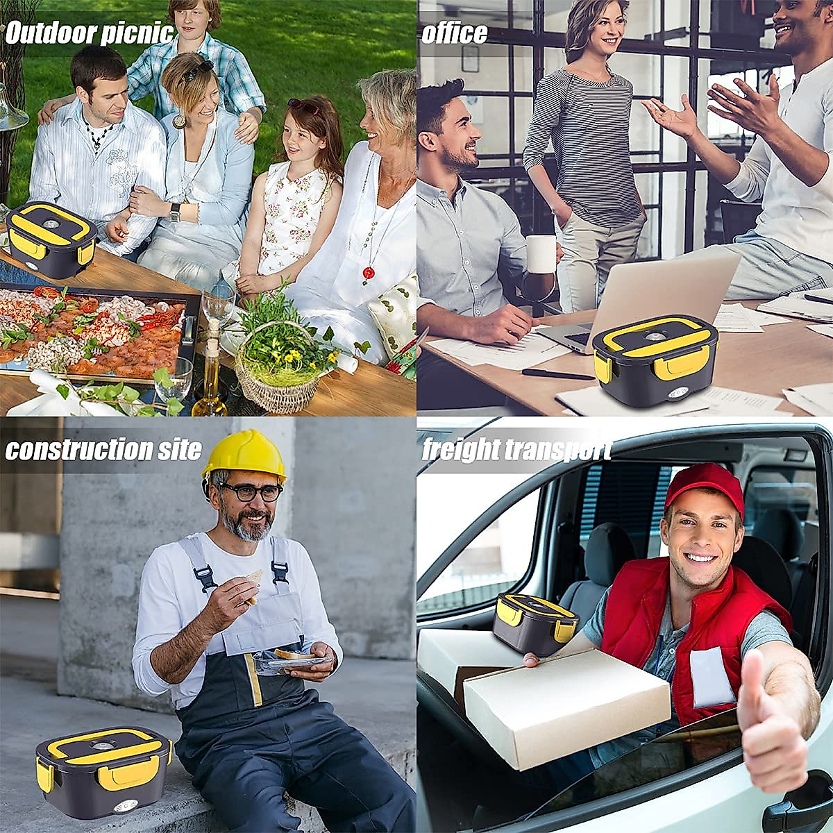 Electric Lunch Box [Upgraded],60W High-power Food Heater,12V 24V 110V 3 in1 Portable microwave for Car/Truck/Home–Leak proof,Removable 304 Stainless Steel Container fork & spoon and Carry Bag………