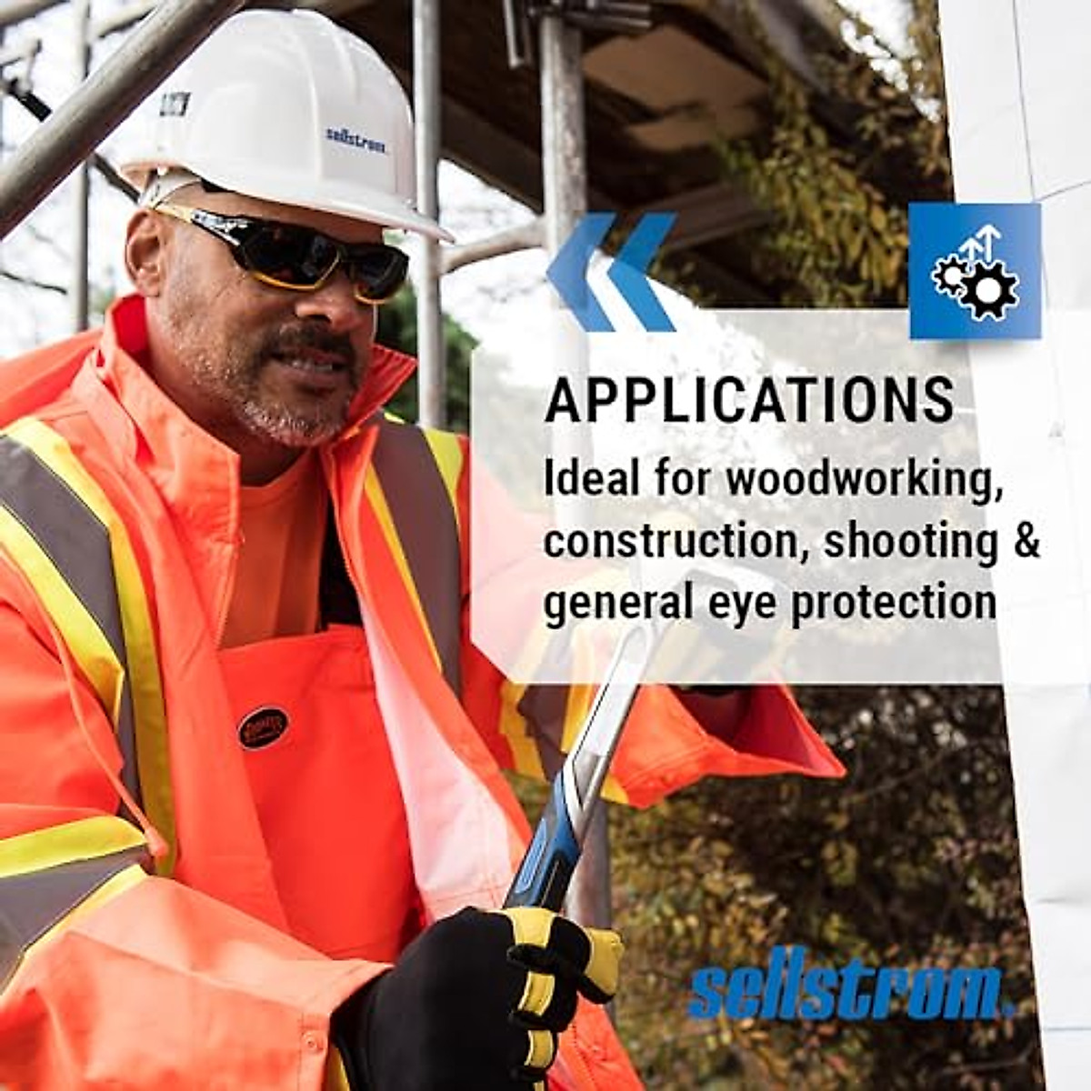 Sellstrom - 70001AZ Polycarbonate Sealed Safety Glasses/Protective Eyewear, Anti-Fog Coating, Detachable Soft Co-Molded Temples, U.S. Military Ballistic Rated, Yellow & Black with Smoke Tint, S70001