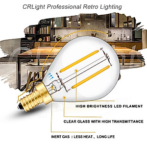 CRLight 2W LED Candelabra Bulb 25W Equivalent Warm White 2700K 250LM, Dimmable E12 Vintage Tiny G14(G45) Edison LED Globe Bulb, Chandelier Vanity Mirror Light Bulbs, 8 Pack
