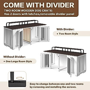 Large Dog Kennel Furniture for 2 Dogs,74.8'' XXL Wooden Double Dog Crates Cage Furniture Style with Divider for Large Breed with Storage Rack Shelf TV Stand Table Indoor,White