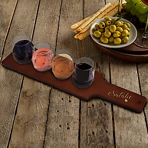 Custom Personalized Wine Tasting Flight Sampler Serving Set with 4 Glasses - Engraved Gift for Mom, Dad, Her, Him (Red/Brown Finish)