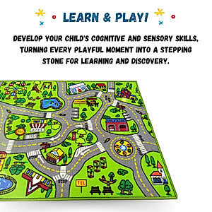 ToyVelt Kids Carpet Playmat Car Rug – Educational Road Traffic Carpet Multi Color Play Mat - X-Large 71" x 39" Best Kids Rugs for Playroom & Kid Bedroom – for Ages 3-12 Years Old