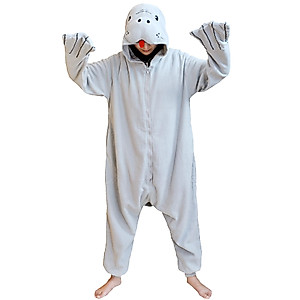 LZBXBXDA Unisex Adult Manatee Onesie One Piece Pajamas Animal Plush Halloween Christmas Costume Homewear Sleepwear for Women men
