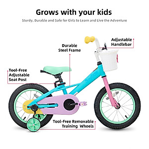 JOYSTAR 14 Inch Kids Bike for 3 4 5 Years Girls 14" Toddler Girl Bicycle with Training Wheels and Coaster Brake for 3-5 Years Kids 85% Assembled Macarons
