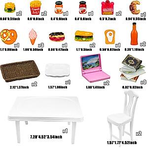 30 Pcs Miniature Food Drinks Laptop Computer Books Toys Dollhouse Miniature Furniture Plastic Table Fits Accessories Scale Dollhouse Playsets Girl Mini Drink Food Party