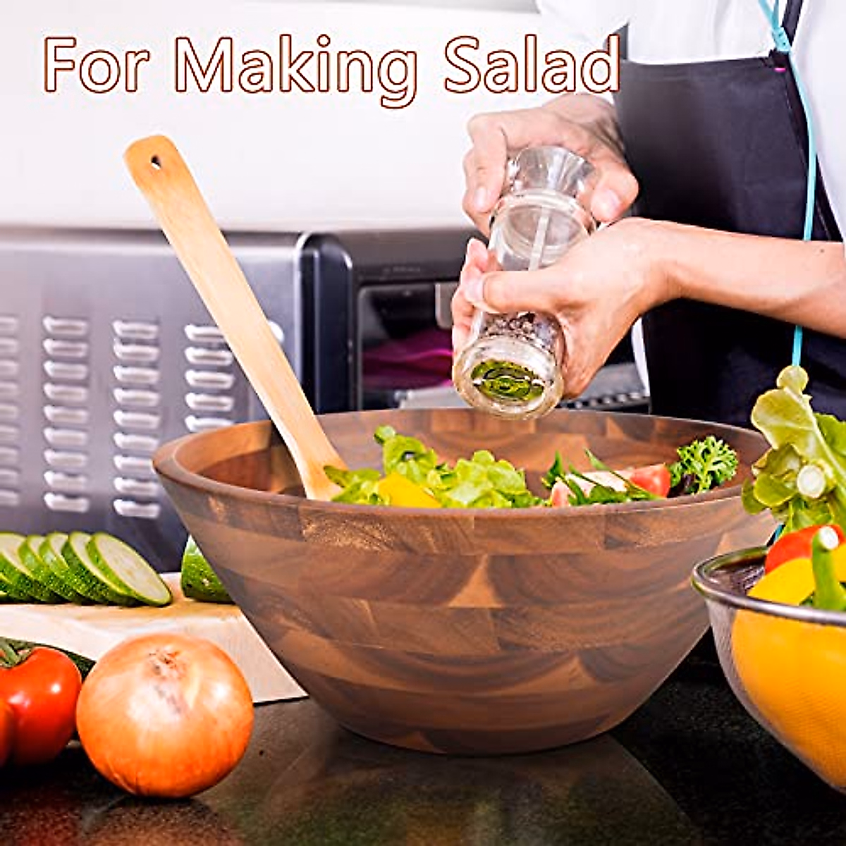 AIDEA Acacia Wood Serving Bowl for Fruits or Salads, 11" Diameter x 4.5" Height, Wooden Single Salad Bowl