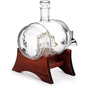 Decanter Whiskey Decanter Wine Decanter Decanters Sailing Ship Stainless Steel Spigot Liquor Dispenser Wooden Stand With Faucet Wine For Tequila Bourbon Rum Alcohol Related Gifts For Dad 1000ML Whiske