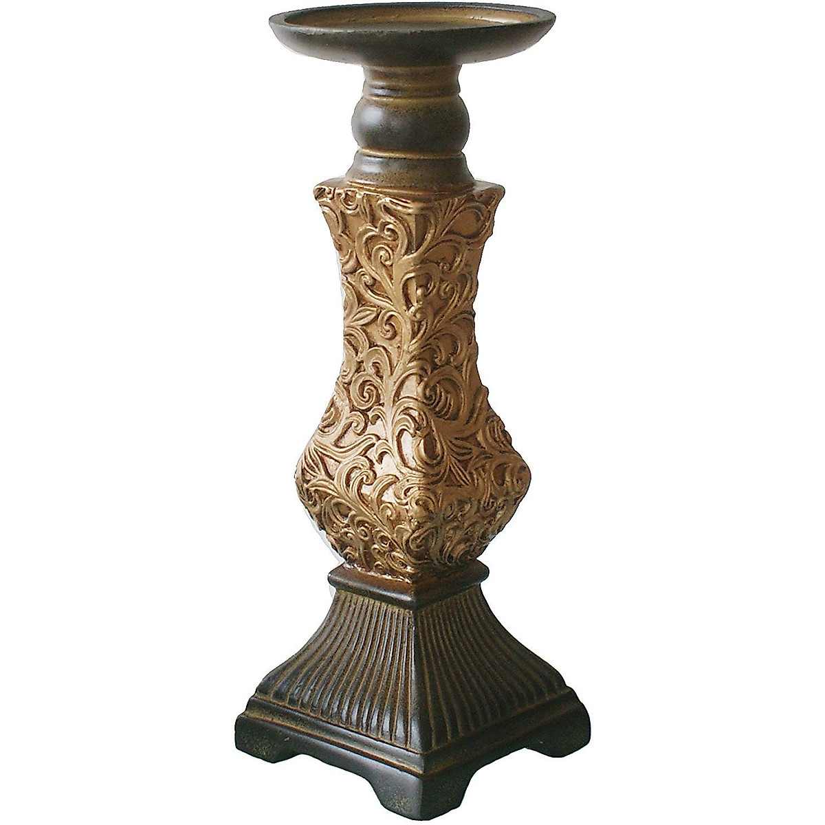 G-mart Set of 3 Gold Resin Pillar Candle Holders -12" H,10" H,8" H,Ideal for LED and Pillar Candles