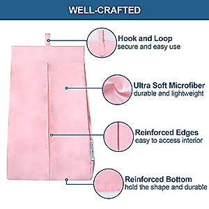 SPRINGSPIRIT Crib Skirt with Lovely Pompoms & Diaper Organizer Hanging Diaper Stacker Pink