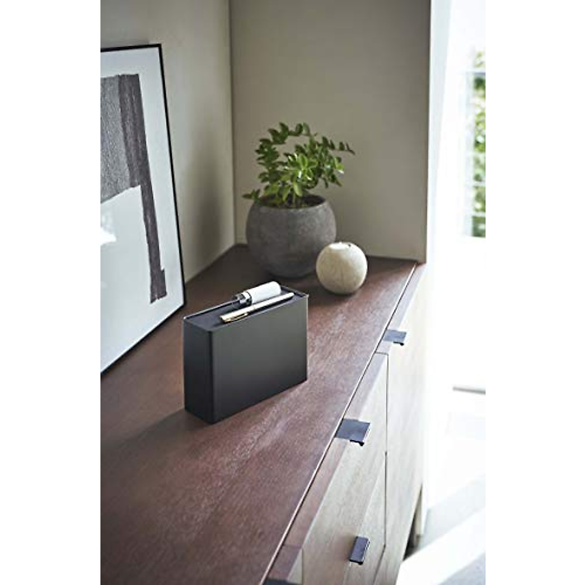 YAMAZAKI Home Dispenser with Lid | Hygiene Station | Magnetic, Free-Standing | Steel | Face Mask Storage, One Size, Black