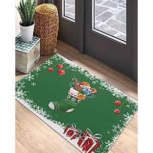 Indoor Door Mat Washable Mat 16x24 Inch - Outdoor Non-Slip Mat Absorbent Resist Dirt Doormats Socks Pattern Green Floor Mat for Entryway Patio Bathroom