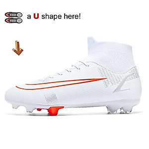 YSGDB Men's Athletic Soccer Shoes Cleats Spike Shoes Turf Outdoor Football Shoes High Top Ankle Soccer Boots - Indoor Training TF/AG White