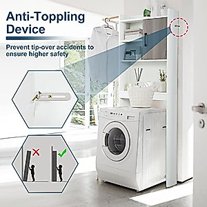 Giantex Over-The-Toilet Space-Saving Storage Cabinet - 4-Tier Freestanding Bathroom Organizer with Open Shelves & Door, Toilet Storage Rack for Bathroom, Laundry, Balcony, White