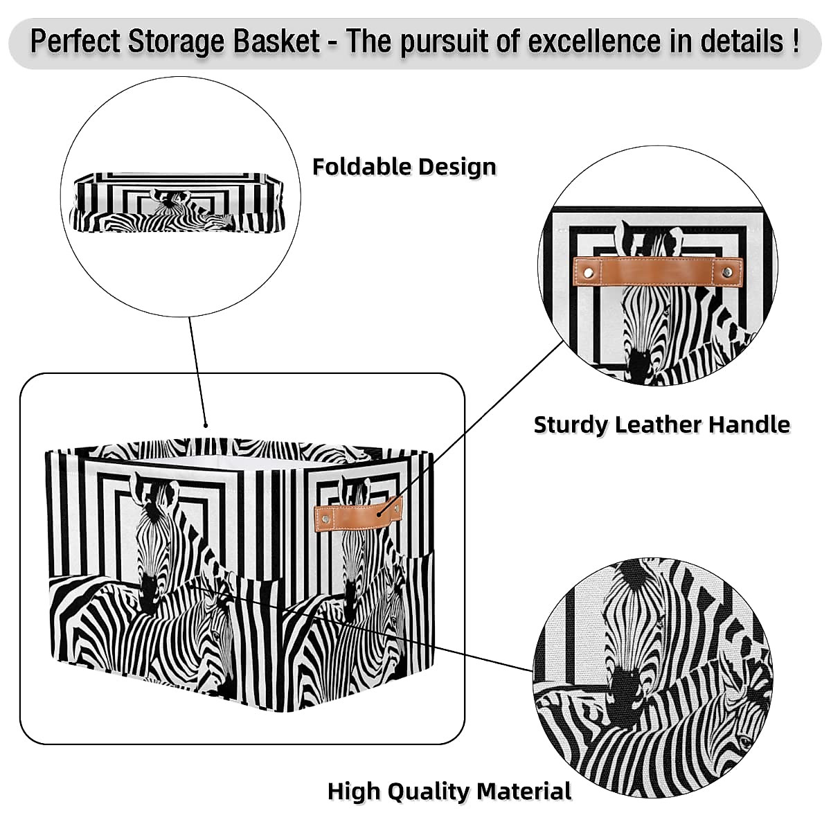 Funky Qiu African Animal Zebra Storage Basket Cube Black White Large Toys Storage Box Bin with Handle Collapsible Closet Shelf Cloth Organizer for Nursery Bedroom,15x11x9.5 in,2 Pack