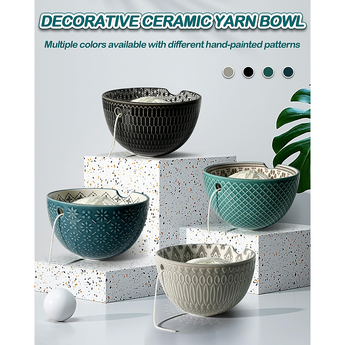 UCDRMA Yarn Bowl for Crocheting Large Yarn Holder Bowl, Round Crochet Bowl Ceramic Yarn Knitting Bowl for Bulky/Acrylic Yarn, Easy-to-use Knitted Yarn Storage Bowl, Ideal Knitting Crochet Gift