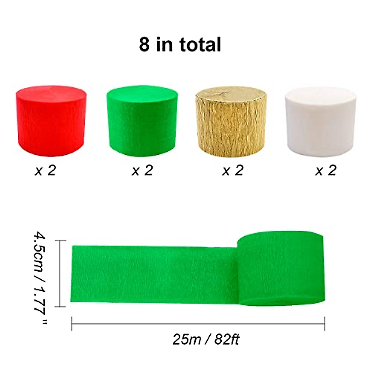 YSSAI 8 Rolls Christmas Crepe Paper Streamers Rolls 656 Feet Red Green Party Streamers Garland Hanging Backdrops Decorations for Xmas Wedding Bridal Baby Shower Birthday DIY Art Project Supplies