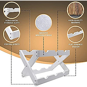 Foldable Bamboo Wine Rack ~ 6 Bottle Wine Holder Stand ~ Countertop Wine Holder for Kitchen, Bar, Cabinets ~ Holds 6 Bottles (White, 1)