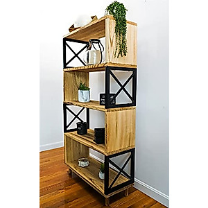 Premium Home Modern Bookshelf – Industrial Bookcase, 5 Shelf Bookcase, Tall Book Shelf, Farmhouse Book Case, Bookshelves and Bookcases, Rustic Wood, Industrial Black Metal, 5 Tier Shelf Shelving Unit