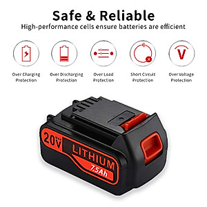 BATTOOL Upgraded 7500mAh 20V LBXR20 Replacement Battery for Black and Decker 20V Lithium Battery LB20 LBX20 LBXR2020-OPE LBXR20B-2 LBX4020