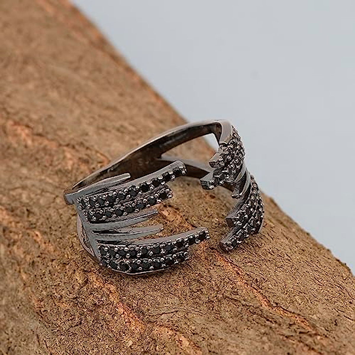Eternity Open Wrap 925 silver Black Spinel Ring Cocktail Statement (7)