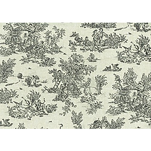 Textiles francais Mini Toile de Jouy Fabric (La Vie Rustique) - Anthracite Grey on a Soft, Linen-Look Base Cloth | 100% Cotton Designer Print | 61 inches Wide | Per Yard Length Increment