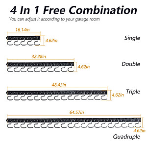 WellMade 64'' Adjustable Garden Tool Organizer, Garage Storage System Hooks, Wall Mount Tool Organization, Yard Tool Storage Rack, Shovel Broom Rake Holder, Black