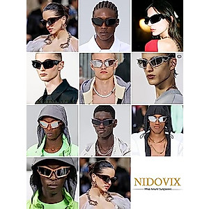 NIDOVIX Trendy Wrap Around Sunglasses for Men Women Fashion Cool Sport Y2K Stylish Cat Eye Sun Glasses UV400 Protection (Silver/Grey)