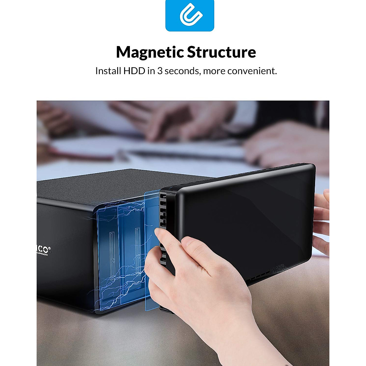 ORICO 8 Bay Tool-Free Aluminum Hard Drive Enclosure with 2 Build-in Fans, Horizontal HDD Docking Station for Small Business Data Backup and Expansion Max to 128TB- NS800U3