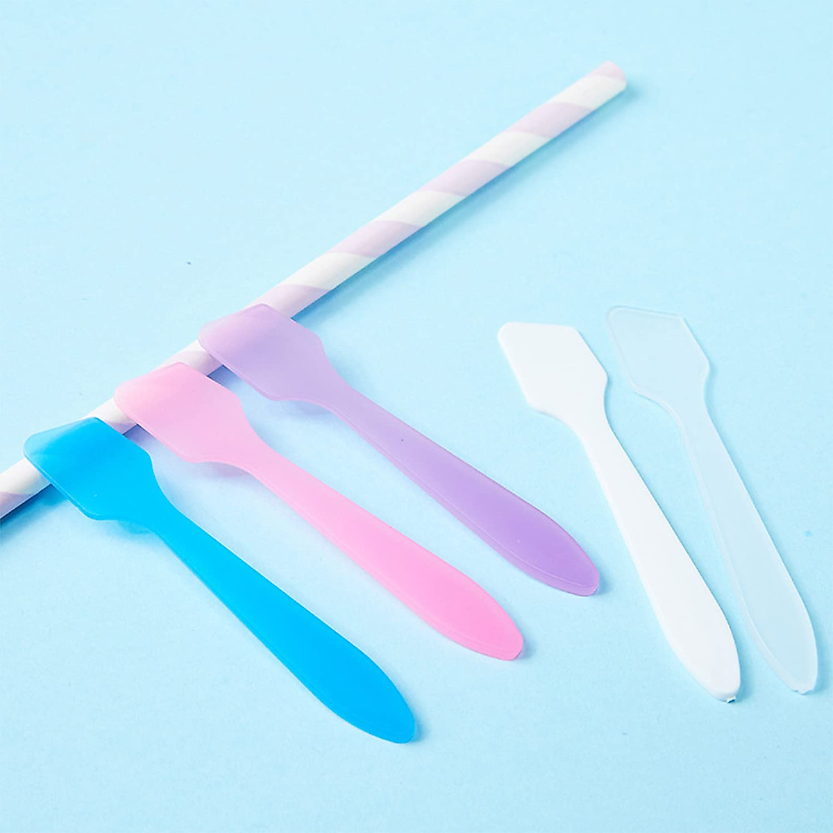 3.2 Inch 5 Color Plastic Cosmetic Spatulas, Disposable Makeup Tools Spoon for Mixing and Sampling, 100 Pcs Random Color